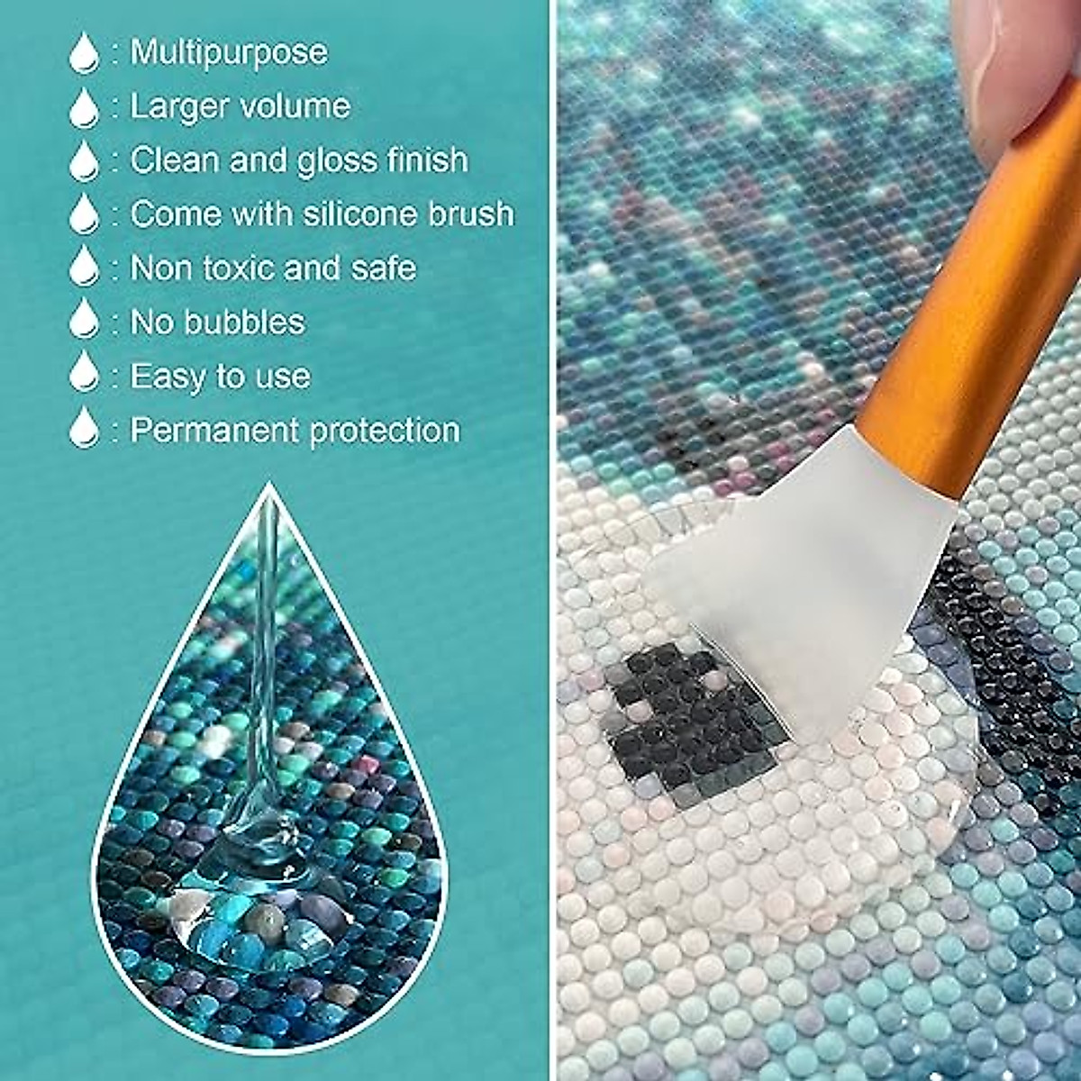 SMAPHY Diamond Painting Sealer 200ML with Silicone Brush, Diamond Art Sealer Permanent Hold & Shine Effect Clear Finish Sealer, High Gloss, for Diamond Painting & Puzzle Glue (7 OZ)