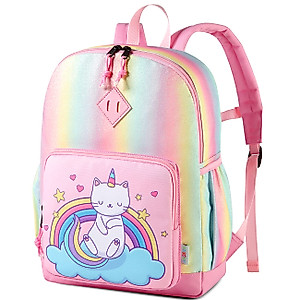 VASCHY Backpack for Little Girls, Cute Rainbow Glitter Lightweight Water Resistant Preschool Backpack Bookbag for Kids,Toddlers Kindergarten School Bag Cat