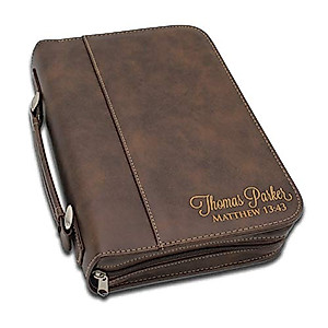 Custom Engraved Bible Cover Case - Personalized Bible Holder Monogrammed for Church, Christians, Religious Gift (Rawhide with Gold)
