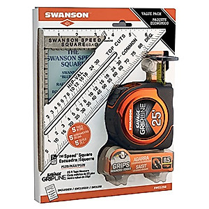 Swanson SW0125G 7" Speed Square Layout Tool & 25' Savage Gripline Tape Measure Kit