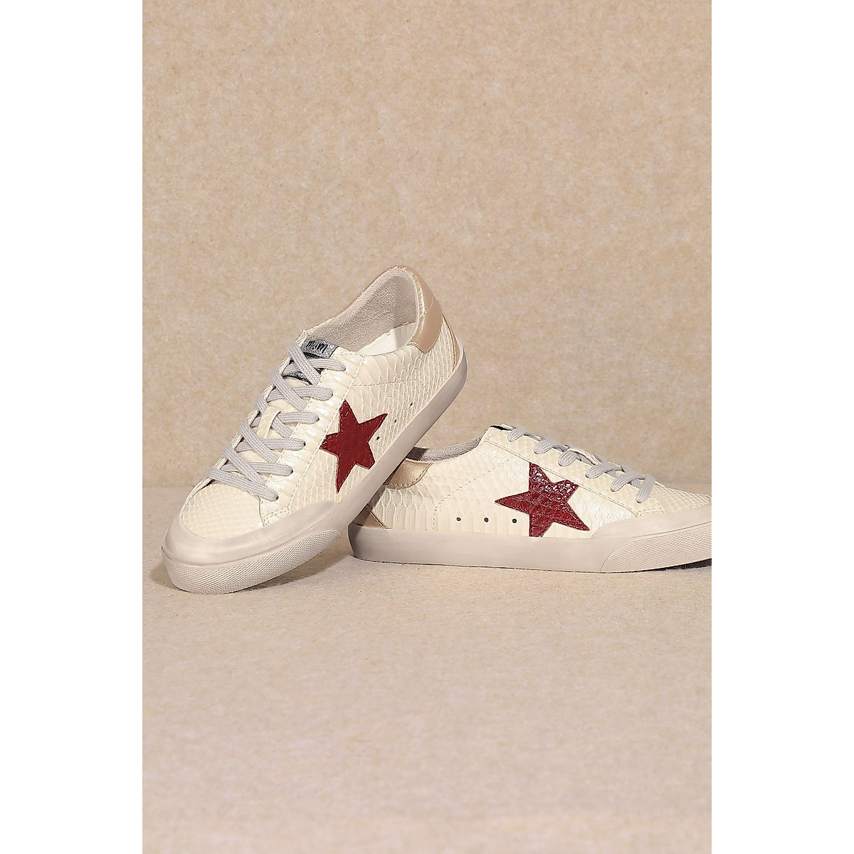 Mi.iM Sadie Rubber Sole Lace-up Leather Star Sneakers (7.5, Beige)
