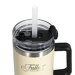 Fuller Brush Stainless Steel Tumbler with Handle - 40 oz. – Lead & BPA-Free - Double-Wall Insulated Travel Mug – Keeps Drinks Hot or Cold for Hours – Spill-Resistant Lid & Straw (Beige)
