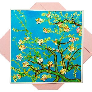 GREENHANDSHAKE Van Gogh's Almond blossom (1890) Quilling Art Greeting Card,Design Greeting Card for Birthday, Valentine's Day, Get Well, All Occasion. Framable Artwork for Art Lovers
