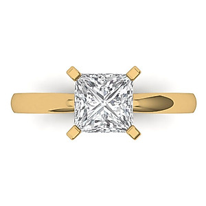 1.5 Ct Brilliant Princess Cut Clear Simulated Diamond 14K Yellow Gold Solitaire Engagement Bridal Anniversary Ring Size 5.25