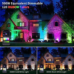 Outdoor RGB 50W LED Flood Lights - IP66 Waterproof Colored Changing 500W Equiv Spotlight Dimmable Halloween Strobe Lights with Plug Outside Smart WiFi Color Alexa Floodlight for Party Garden 丨 2 Pack