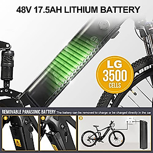 Accolmile 27.5" Electric Mountain Bike : ColaBear Adult Ebike with 8fun 48V 750W Mid Drive Motor & 17.5Ah Removable Lithium Battery & DPC18 Display, Shimano 8 Speed Gears (Black)