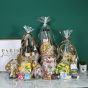 Macoota 200 Pcs 3" x 5" Small Clear Thick Cello Treat Bags Flat Cellophane Bags With 6 Colors Twist Ties Packaging Wrapping Cookies Candies Popcorn Gift Cellophane Bags