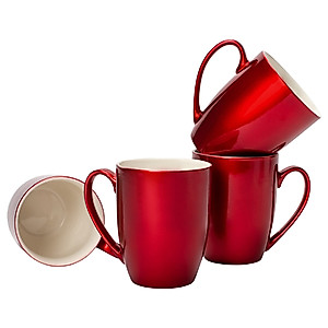 Elanze Designs Cardinal Red Glossy Finish 10 ounce New Bone China Coffee Cup Mugs Set of 4