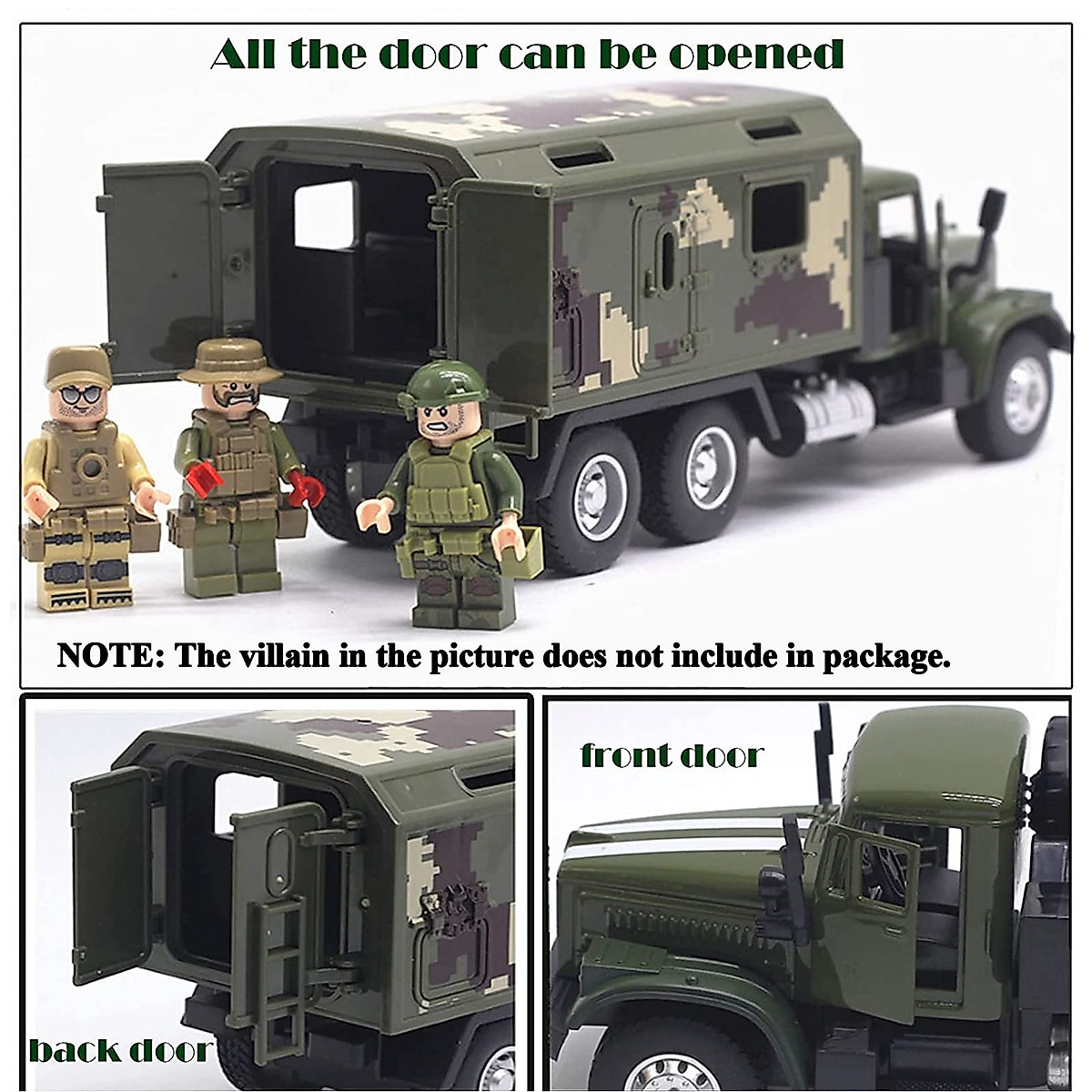OTONOPI Military Truck Metal Diecast Army Armored for Boys Girls Pull Back Toy Model Car Treatment Transport Vehicle with Lights and Sounds
