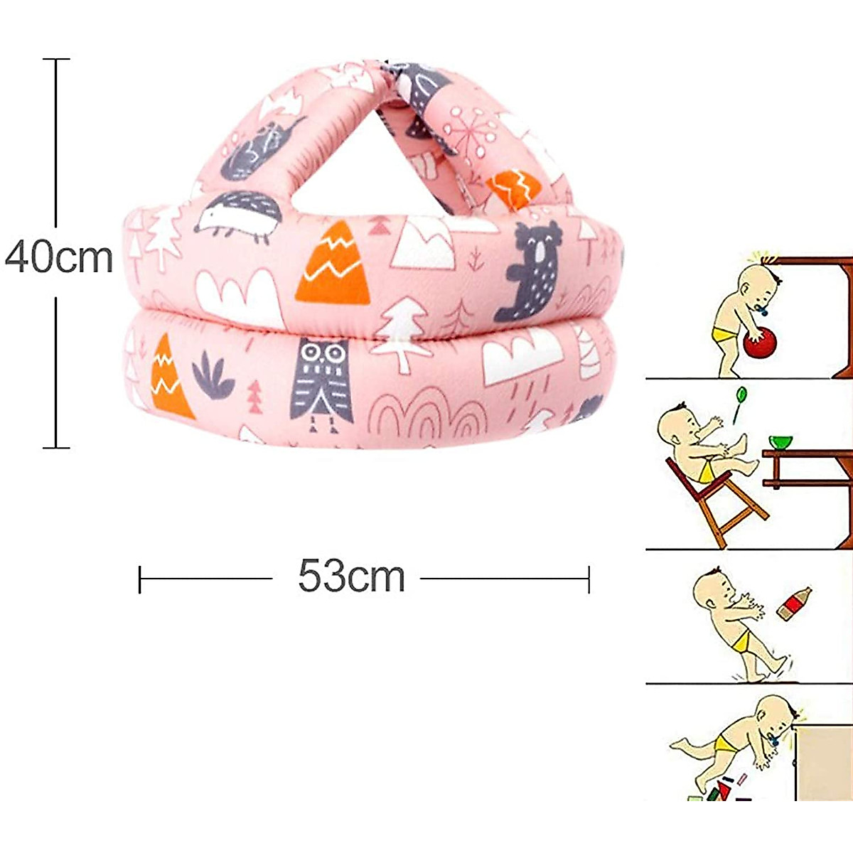 Baby Toddler Anti-Collision Safety Hat Infant Harnesses Adjustable Safety Helmet Baby Learn to Walk Protective Hat with Chin Strap Headguard Hat for Baby Boys Girls Crawling, Running, Walking