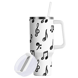 Blueangle 30 oz Music Notes Icon Tumbler with Handle and Straw Lid, Insulated Cup Reusable Stainless Steel Water Bottle Travel Mug（591）