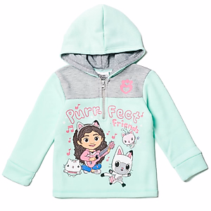 DREAMWORKS GABBY'S DOLLHOUSE Kitty Fairy Cakey Cat Gabby Pandy Paws Little Girls Fleece Half Zip Hoodie Green 6-6X