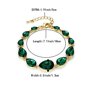 BriLove Wedding Bridal Crystal Bracelet for Women Multi Teardrop Bracelet Emerald Color Gold-Toned