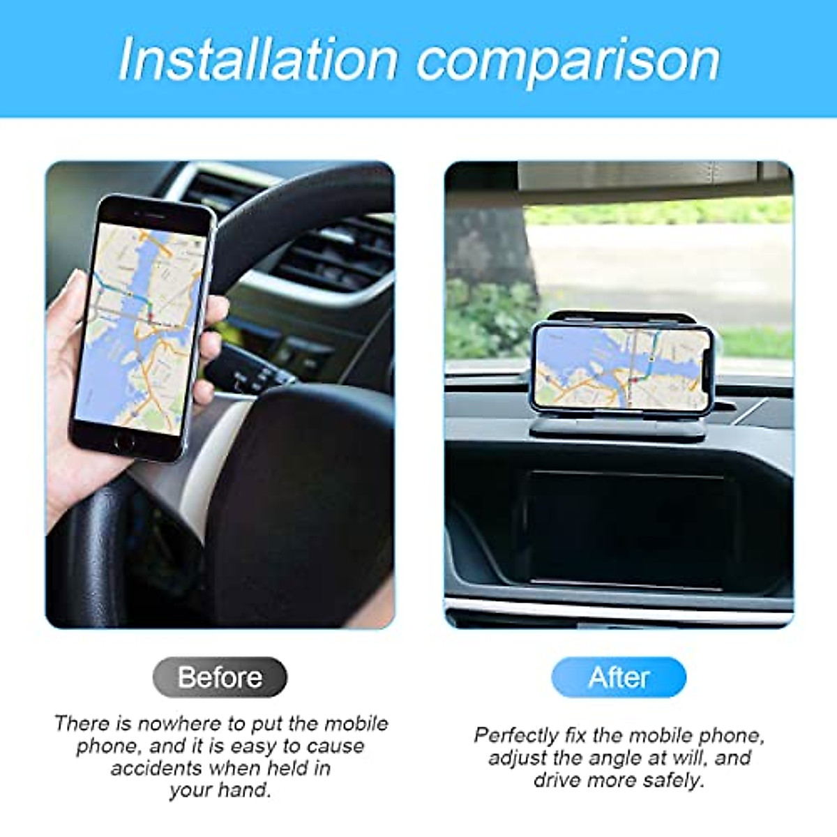 Car Phone Holder Mount, Silicone Carbon Fiber Pattern Car Phone Mount for Automotive Dashboard, Universal for iPhone Pro Max SE XS XR Plus, Samsung Galaxy & All Cellphones