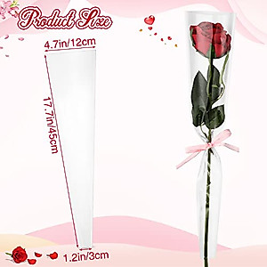 Single Rose Sleeve Bouquet Bags For Flowers Single Floral Packaging Bag Single Flower Wrapping Paper Clear Flower Bouquet Sleeves For Mother's Day Valentine's Day Wedding Birthday Gift (100 Pcs)