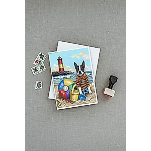 Caroline's Treasures PPP3032GCA7P Boston Terrier Beach Baby Greeting Cards and Envelopes Pack of 8 Blank Cards with Envelopes Whimsical A7 Size 5x7 Blank Note Cards