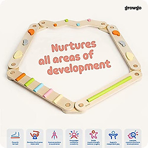 GROWGO Montessori Toddler Balance Beam with Stepping Stones for Kids - Set of 6 Wooden Balance Beam with Set of 12 Balance Stepping Stones