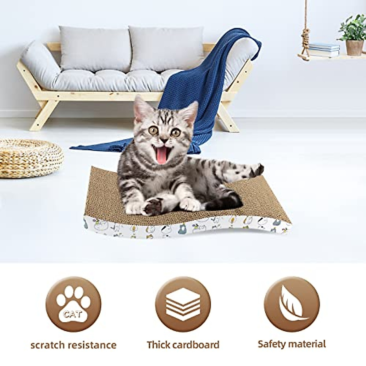 Cardboard Scratcher Pad, 2 Pcs Cat Scratchers for Indoor Cats Grinding Claw and Tooth Board Cat Scratcher Cardboard Cat Scratching Board