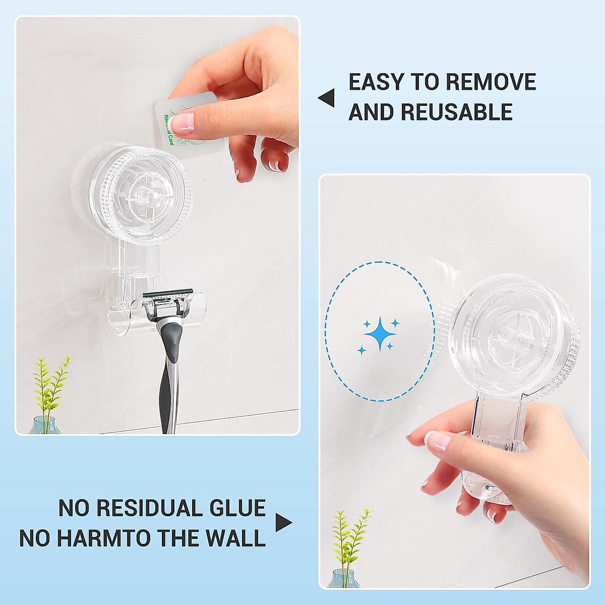 LUXEAR Suction Hooks, 2 Pack Razor Hooks Removable & Reusable Suction Shower Hook Waterproof Powerful Vacuum Suction Hanger for Towel Bathrobe Loofah Bathroom Kitchen Storage Hooks Weather Hanger Hook