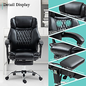 ONPNO Ergonomic Office Chair with Massager, Heated Office Chair Reclining Massage Desk Chair, Home Office Desk Chair w/Foot Rest, Padded Armrest, Height Adjustable Swivel Work Chair (Black)