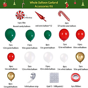 Christmas Balloon Garland Arch Kit with Red, Green, White and Gold Balloons, Candy Cane, Exploding Star for Christmas Party Decorations