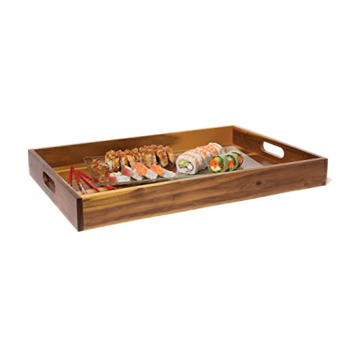 Lipper International 1295 Acacia Large Serving Tray with Cut-Out Handles for Snacks and Meals, 20 1/2" x 13 3/4" x 2 1/4"