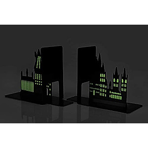 Harry Potter Hogwarts Castle Metal Bookends | Die Cut Metal Bookends with Hogwarts Castle Silhouette Glow in The Dark Design | Ideal for Harry Potter Book Collections & More