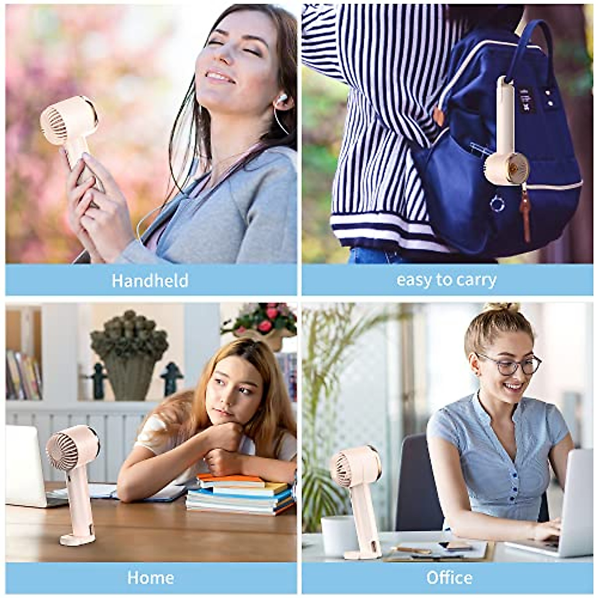 FrSara Mini Portable Handheld Fan, 2500mah Long Battery Life, Bladeless Fan, Beautiful Appearance, Safe to Use, 3-Speed Adjustable, with Hook, Can be Used as a Small Desktop Fan, Hook Fan(Pink)