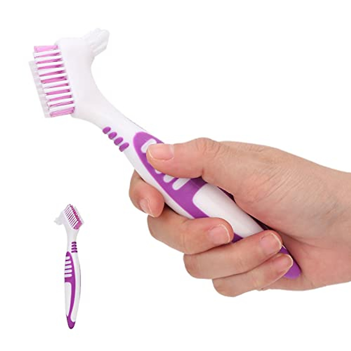 Cryfokt Denture Cleaning Brush, Purple Denture Toothbrush, Ergonomic Portable Indoor for Home Travel Outdoor