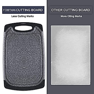 Viretang Plastic Cutting Board, 3 Pieces Dishwasher Safe Cutting Boards for Kitchen with Juice Grooves, Easy Grip Handle, Non-Slip, with Grinding Area for Grinding Garlic and Ginger（Dark Grey）