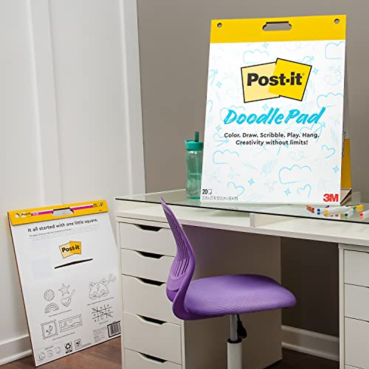 Post-it Doodle Pad, Portable Art Easel, Self-Stick Tabletop Easel Pad, 20 in x 23 in, 20 Sheets/Pad, 2 Pads/Pack (563R-DP)