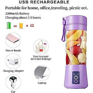 Portable Blender Smoothies Personal Blender Mini Shakes Juicer 380 ml Cup USB Rechargeable (Purple)