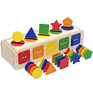 SHARKWOODS Montessori Toys for 1 2 3 Years Old Boys Wooden Sorting & Stacking Toy Color & Shape Early Educational Block Puzzles Toddler Toys Learning Puzzles Gift (Box)