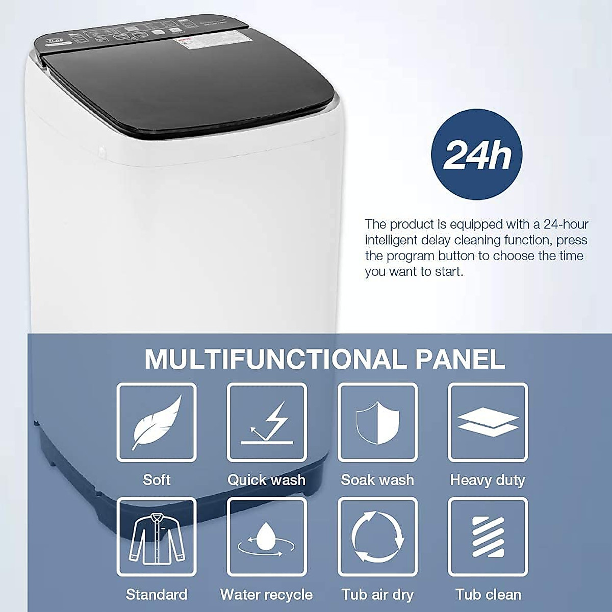 Portable Washing Machine Full-Automatic Washer and Spin Dryer 12lbs Capacity Compact 1.01 Cu.ft Laundry Washer Spin with Long Hose for Apartments Camping,White & Black