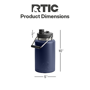 RTIC Jug with Handle, Half Gallon, Navy Matte, Large Double Vacuum Insulated Water Bottle, Stainless Steel Thermos for Hot & Cold Drinks, Sweat Proof, Great for Travel, Hiking & Camping