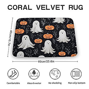 Bath Mat Pumpkins with Ghosts and Webs Design Bath Mats Halloween Holiday Foam Door Mats Bathroom Decorations Carpets Non-Slip Flannel Bath Rug Shower Floor Carpet 16x24 Inch