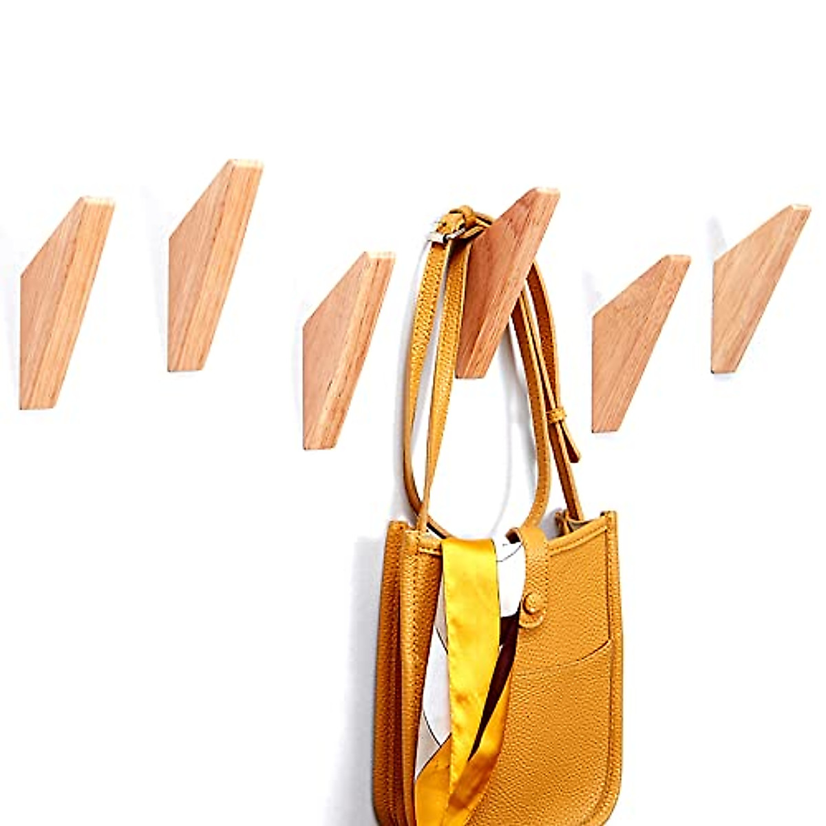 DUUO LONANGG Wooden Hooks Wall Hooks, Coat Hooks, Rubber Wood Hooks (Pack 6) Wall Hangers Hooks for Hanging Coats, Hats Hooks, Bags Hooks Towels Hooks, Decorations Triangle Hook