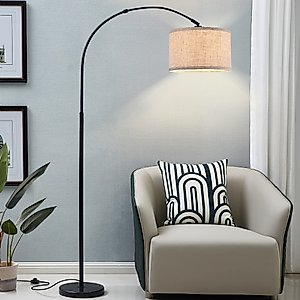 3 Lights Arc Floor Lamps for Living Room, Modern Tall Standing Lamp With Beige Shades & Heavy Base, Mid Century Tree Floor Lamp Multi-Arm Trilage Arched Floor Lamp for Bedroom Lounge Home Office