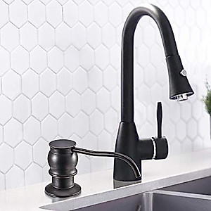 SAMODRA Kitchen Sink Soap/Lotion Dispenser, Brass Pump Head Oil Rubbed Bronze 17 OZ Bottle Built in Design Refill from The Top for Granite Thick Deck Installs