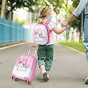 GYMAX Kids Carry On Luggage Set, 12" & 16" 2PCS Rolling Suitcase (Happy Pony)