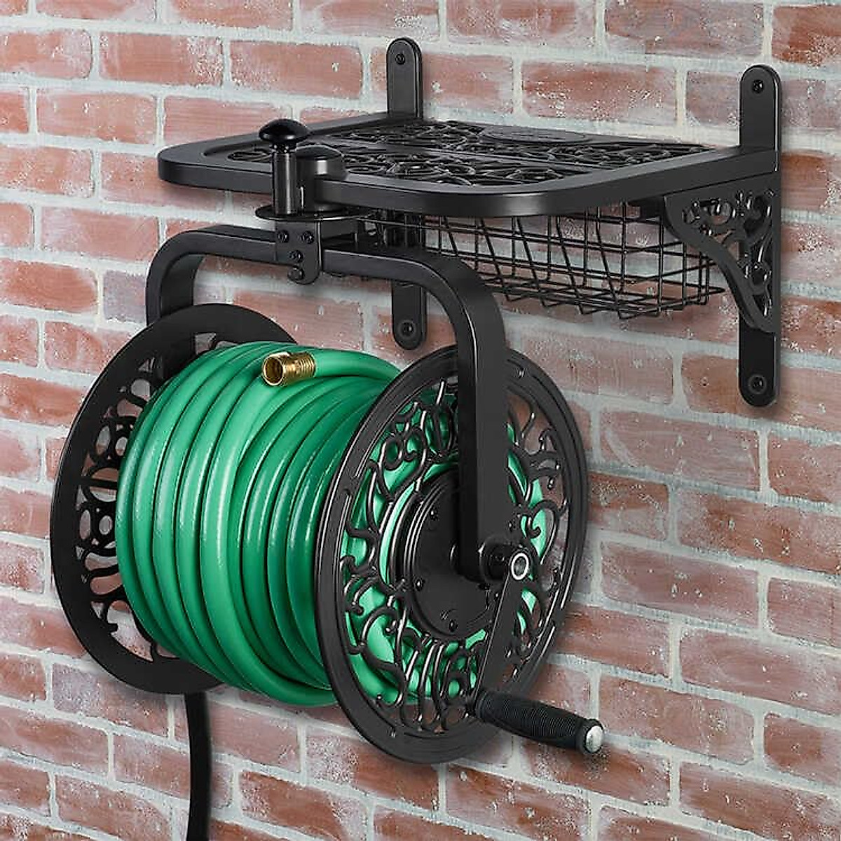 Liberty Garden 714-C Decorative Cast Aluminum Navigator Rotating Garden Hose Reel, Holds 125-Feet of 5/8-Inch Hose - Black