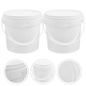 Zerodeko White Plastic Bucket with Handle Lid 2pcs 2L Ice Cream Tub Heavy Duty Portable All Pail Bucket Container for Food Treasure