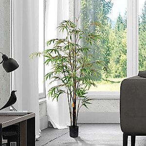 Vickerman Everyday 5' Artificial Potted Black Japanese Bamboo Tree - Premium Lifelike Faux Plant for Home or Office Decor - Maintenance Free Bamboo Tree