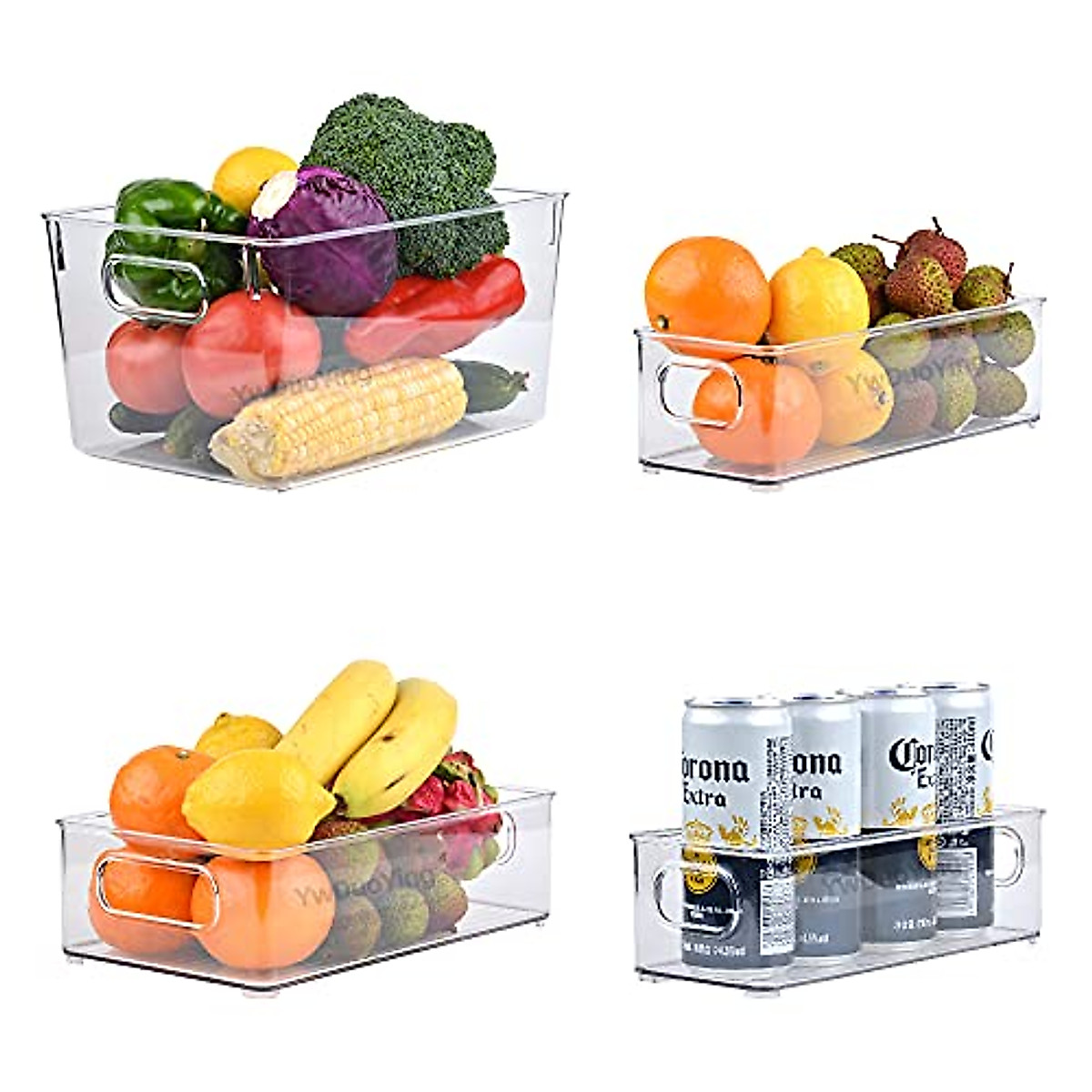 Refrigerator Organizer Food Storage Bins Refrigerator Storage box with Handles Clear Plastic BPA Free Food Storage Rack Set