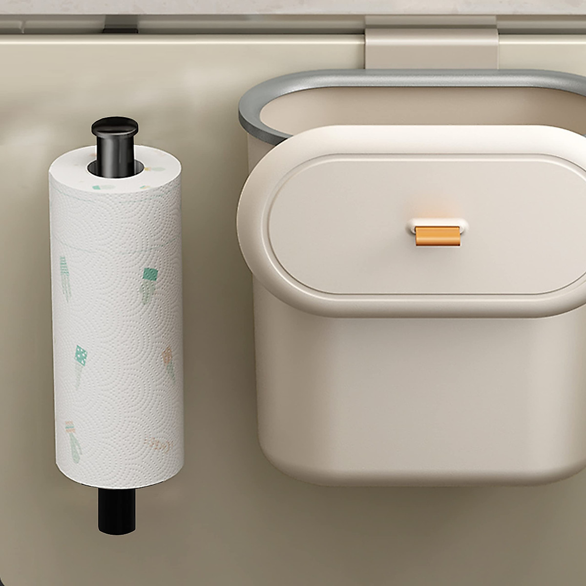 Tujjhoum Paper Towel Holder, Under Cabinet Paper Roll Holder Big Roll, Wall Mounted Matt Black Paper Holder for Kitchen, Bathroom, RV, Self-Adhesive and Drilling Optional