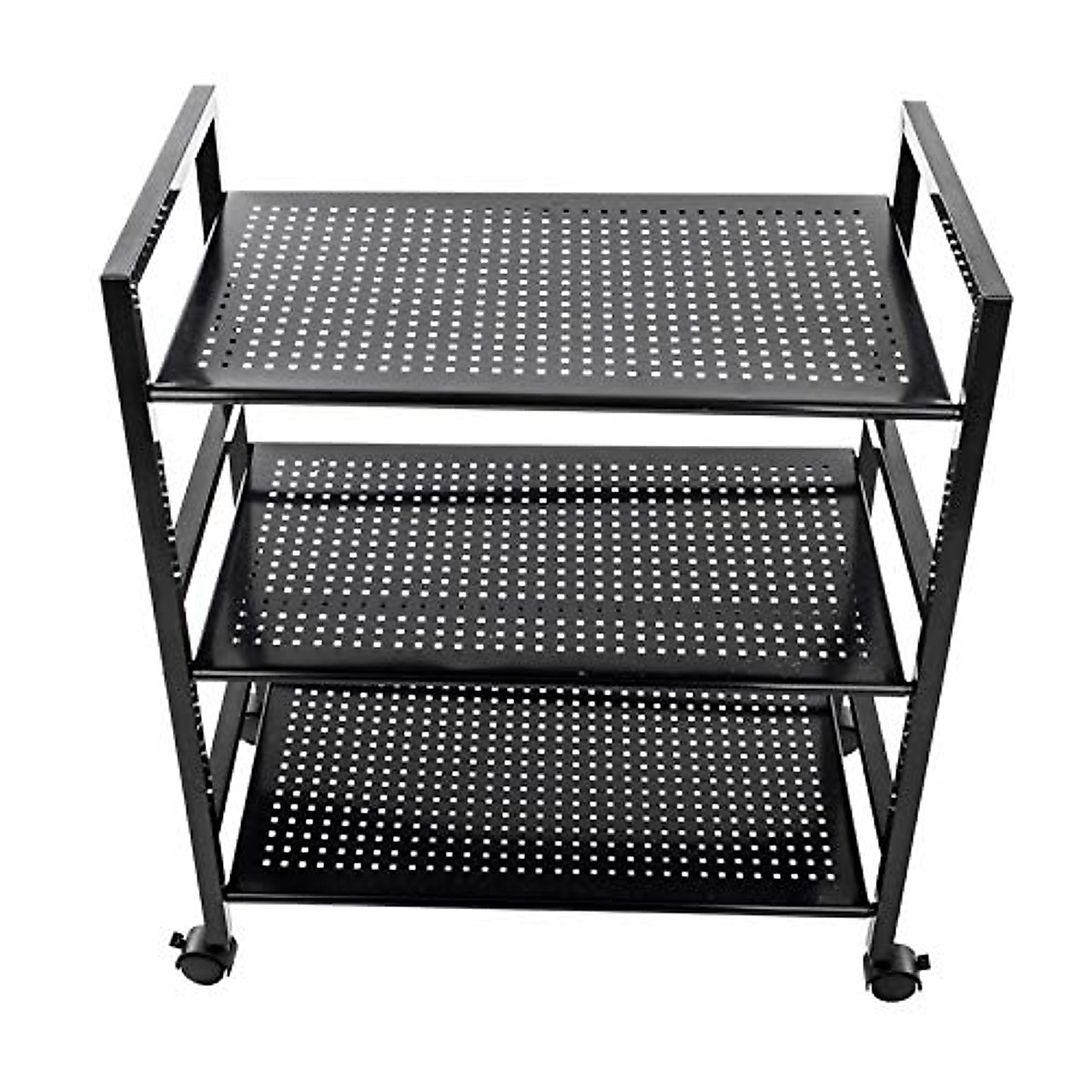 Black Rolling Storage Cart Utility Cart with Wheels Multipurpose Mobile Utility Storage Cart for Living Room Bathroom Kitchen Office Carts & Stands Utility Carts 60 x 32 x 75cm (L x W x H)