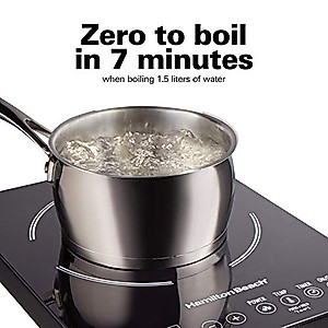Hamilton Beach Portable Single Induction Cooktop Countertop Burner Hot Plate with Fast Heating Mode, 1800 Watts, 10 Temperature Settings up to 450F, Black (34104)