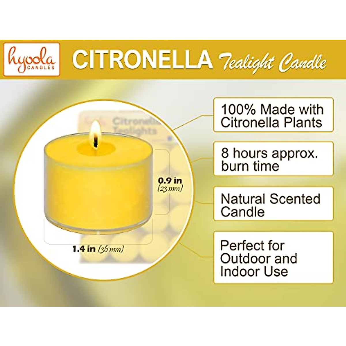 Tealight Citronella Candles Outdoor - 8 Hour Burn Time - Indoor and Outdoor Mosquito, Insect and Bug Repellent Citronella Candle - Natural Fresh Scent – Decorative in Clear Cup - 40 Pack