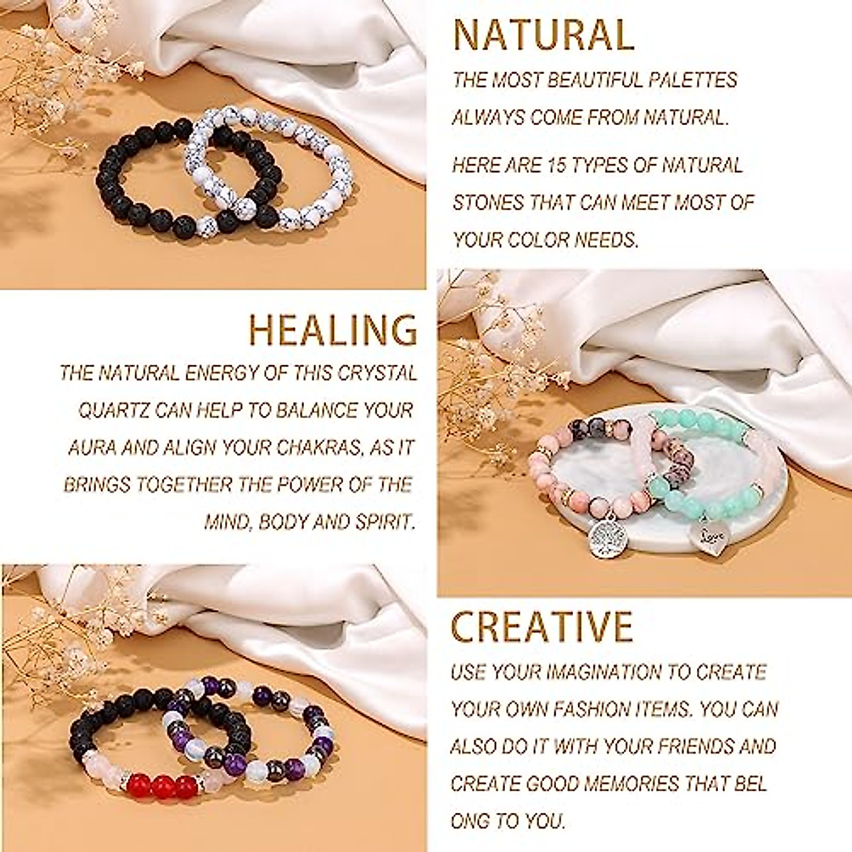 Raicegs 470 pcs 8mm Crystal Beads for Jewelry Making Natural Stone Beads for Bracelets Kits for Adults DIY Gemstone for Bracelet Jewelry Making