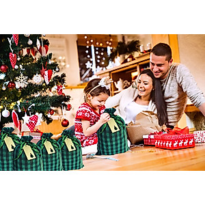 Eylola 6 Pieces 11.8 x 15.7 inch Christmas Buffalo Plaid Drawstring Bag Cotton Xmas Bag Plaid Present Bag Christmas Santa Sack Xmas Stocking Bag Party Supplies (Green and Black)